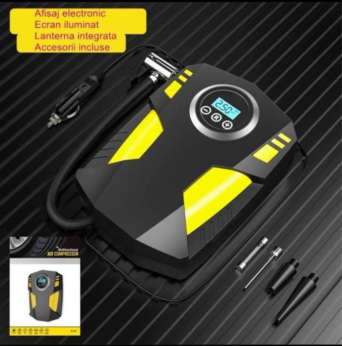 Compresor auto portabil cu lanterna si afisaj electric DC 12V, 120V ...