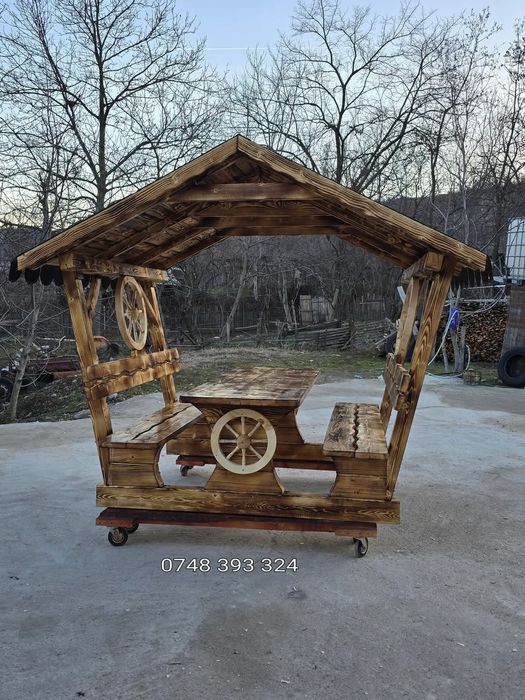 Foisor rustic din lemn masiv diferite modele masa cu bănci Ploiesti ...