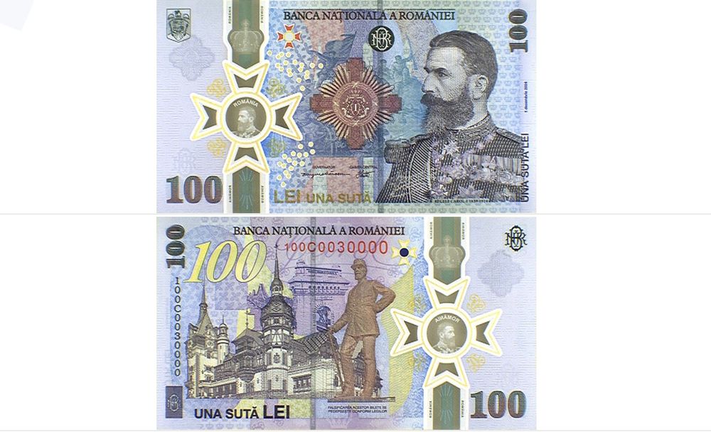 4 bancnote aniversare 100 lei, 2024, cu pliante si plicuri BNR ...