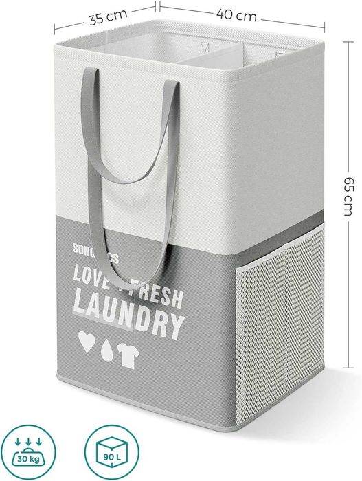 Cos de rufe portabil cu 2 compartimente, pliabil , manere duble, 65 cm ...