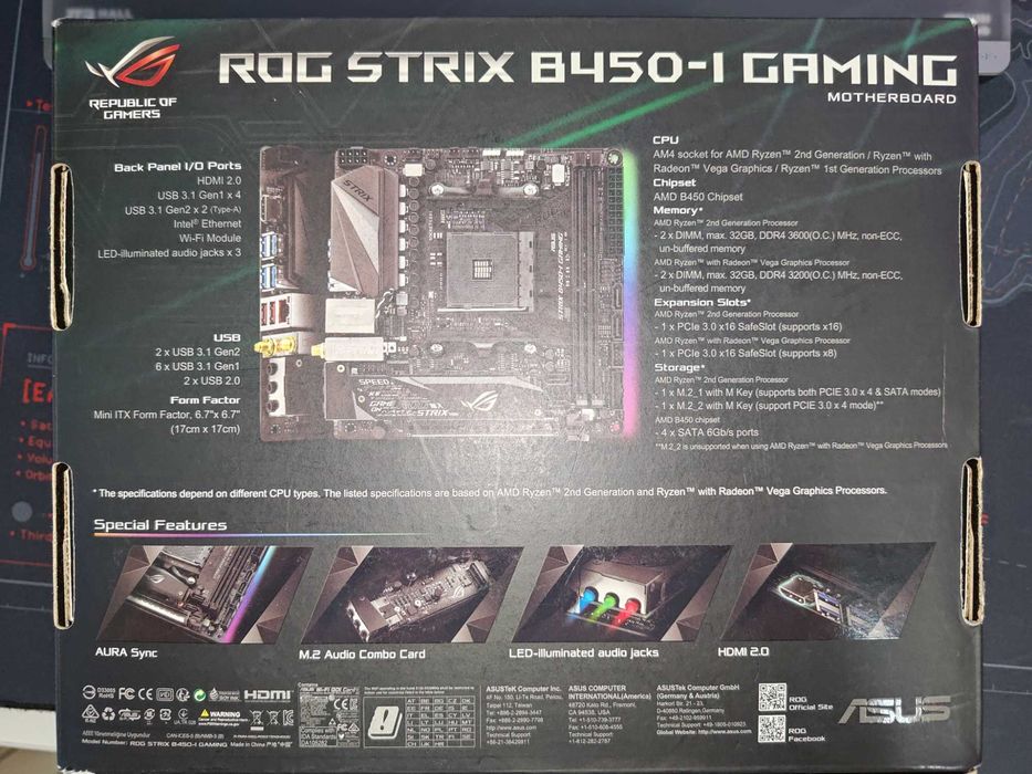 Placa de baza ASUS ROG STRIX B450-I GAMING, Socket AM4, Mini-ITX/mITX ...