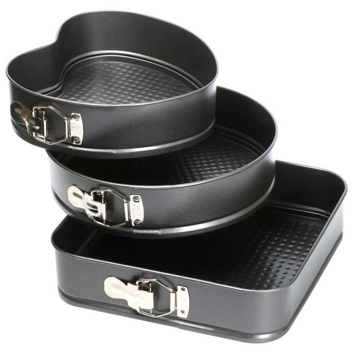 Set 3 Tavi de copt, Otel Carbon, Forma Inima, Rotunda, Patrata, Negru ...