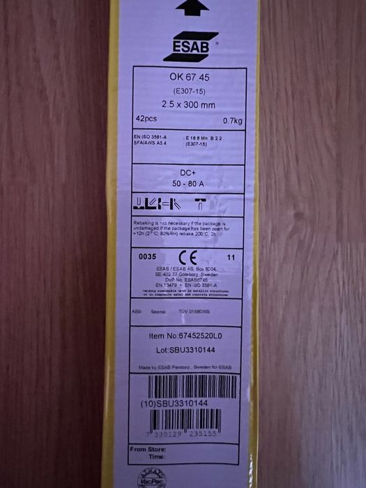 Electrozi inox ESAB 2,5x300x0,7 kg si 5x350x1,6kg OK67.45 E307-15 ...