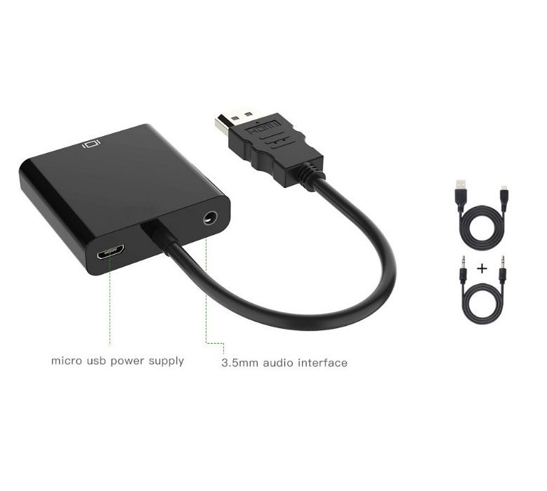 Adaptor convertor HDMI la VGA + cablu audio + alimentare PC XBOX PS4 ...