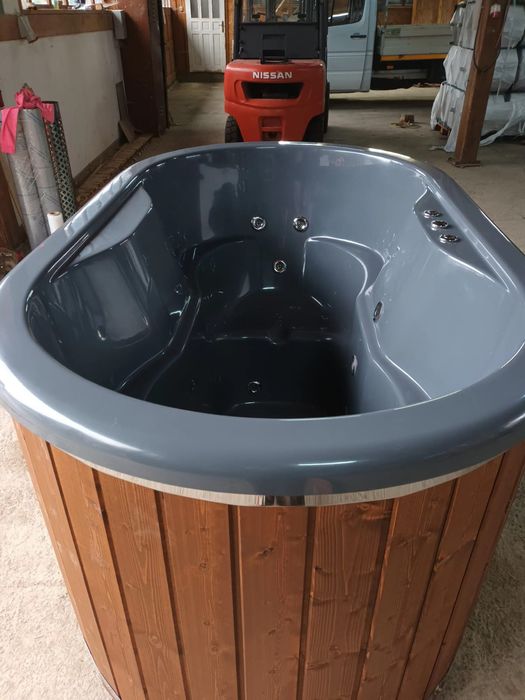 Ciubar fibra sticla oval cu soba exterioara,ofuro, Desag • OLX.ro