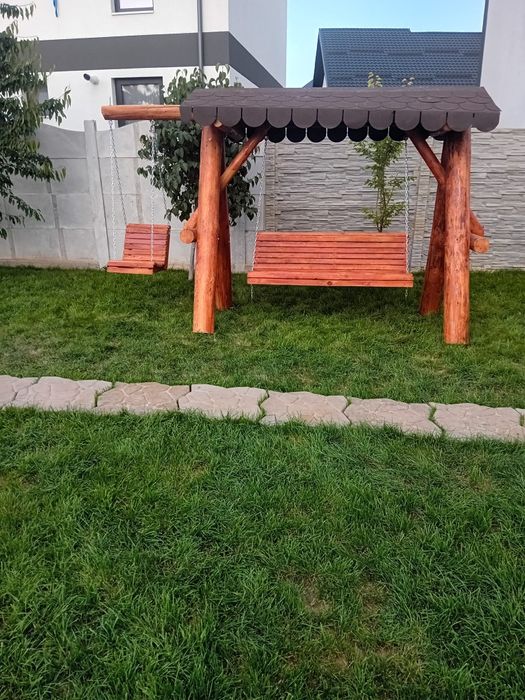Balansoar leagan lemn rotund rustic Tecuci • OLX.ro