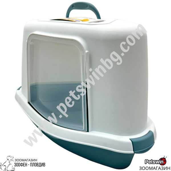 Закрита/Затворена Ъглова Котешка Тоалетна- с Филтър- 54см/40см- Синя гр ...