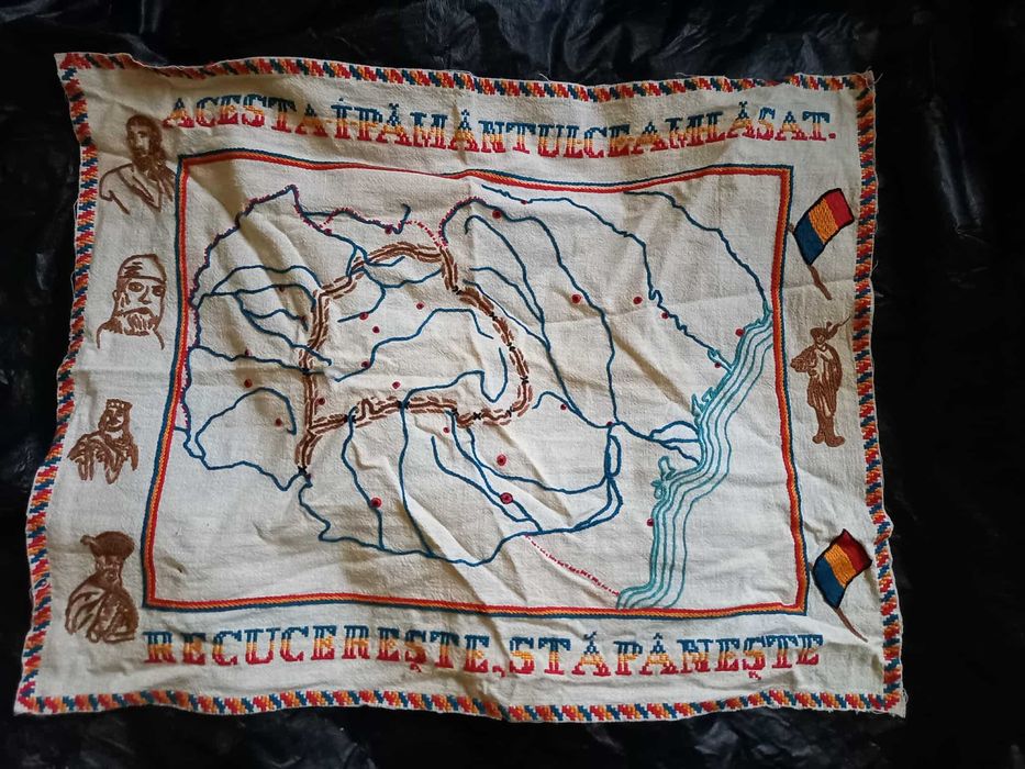 Raritate Broderie Manuală anii 1930-1940 harta România Mare peretar ...