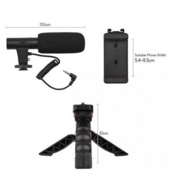 Kit set pentru vloguri cu microfon lampa led trepied si suport telefon ...