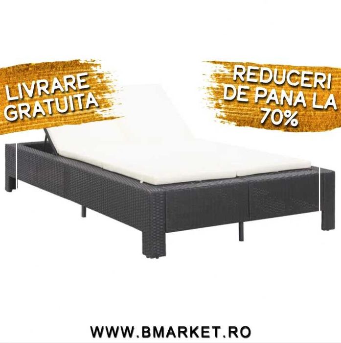 Sezlong/Pat de zi exterior pentru plaja/gradina/terasa Negru Ratan ...
