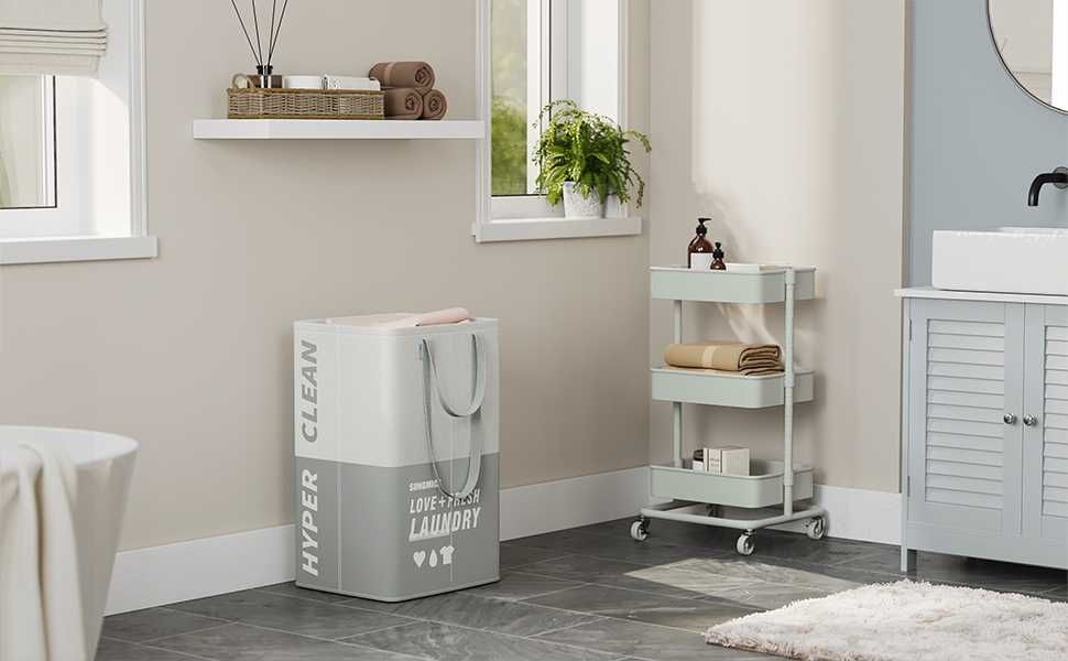 Cos de rufe portabil cu 2 compartimente, pliabil , manere duble, 65 cm ...