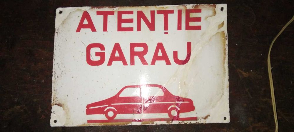 Tablă emailata veche ”Atentie garaj” Cluj-Napoca • OLX.ro