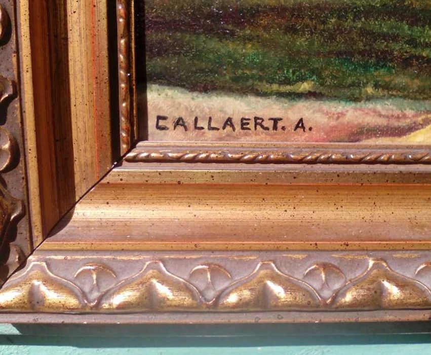 Tablou vechi - cioban cu oi si capre - semnat Callaert. A. Drobeta ...