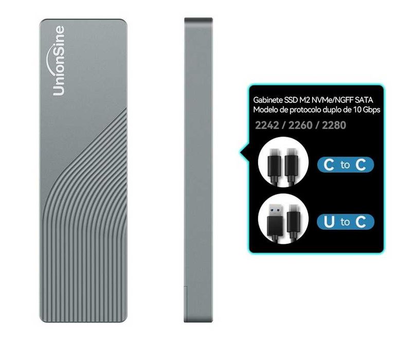 M2 NVMe NGFF SATA SSD Case Dual Protocol 10Gbps, USB3.2 for 2260 2280 ...