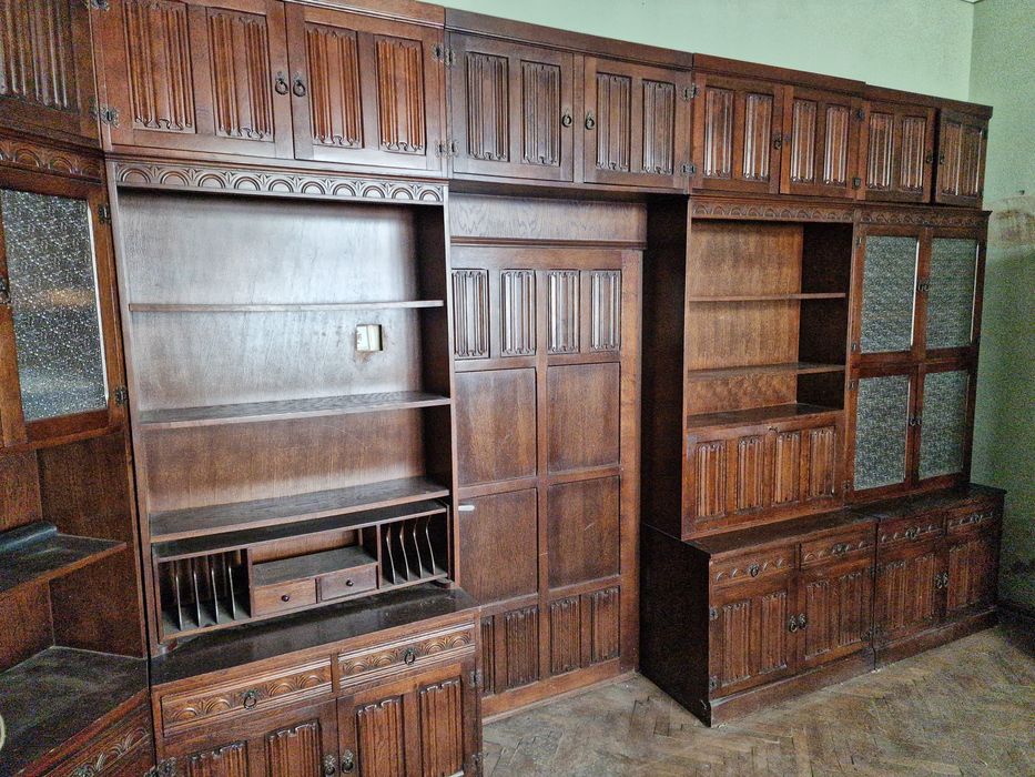 Set Complet de Mobilier Living din Lemn Masiv si pal, Stil Clasic, ant ...