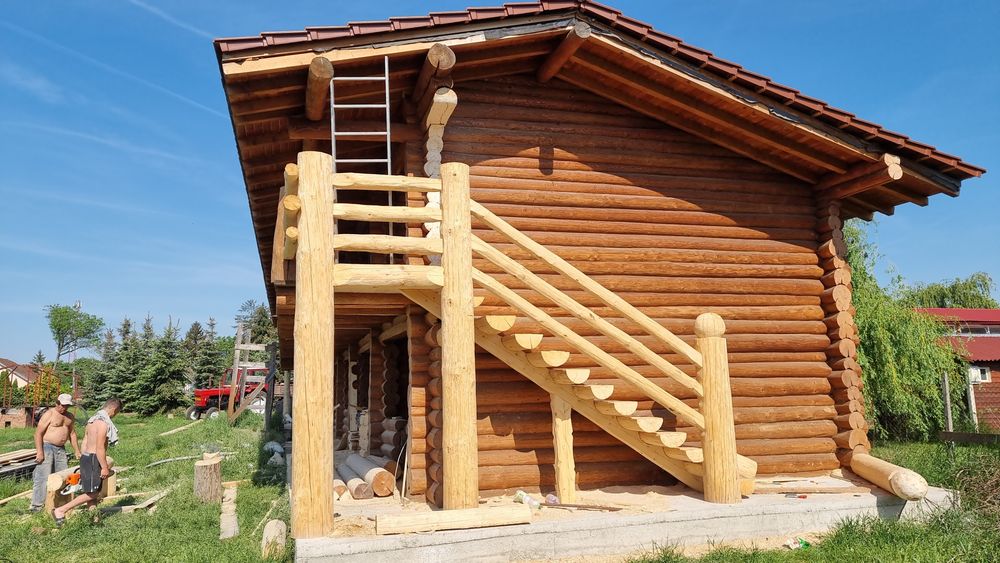 Cabane din lemn rotund construcții din bustean Marisel • OLX.ro