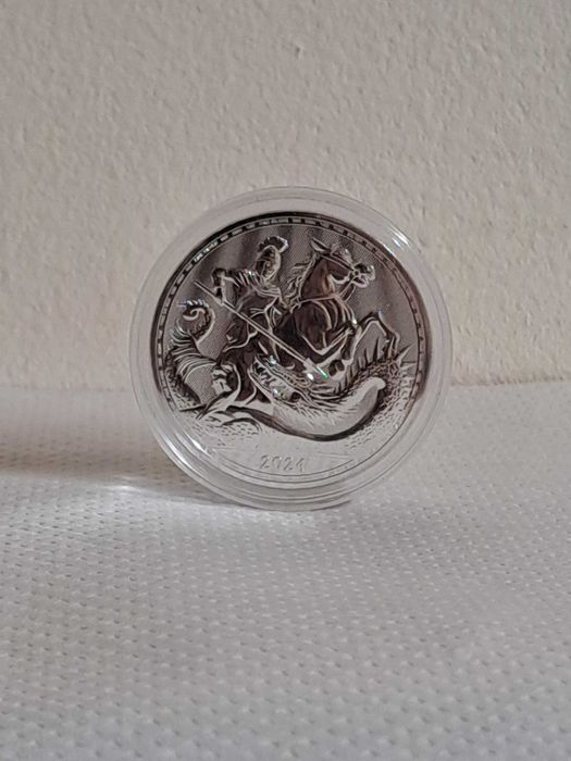 Moneda Lingou Argint pur 9999 Sf.Gheorghe &Dragonul 1Oz 2024 deosebita ...