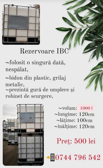 Rezervoare IBC ( recipient cub, bazin, bidon) Lipova • OLX.ro