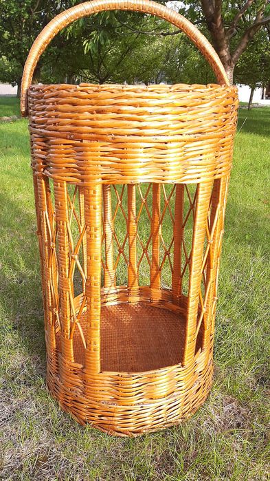 Cos bar, cilindric, ratan impletit,finisajcires lacuit,manual,65/Ø30cm ...