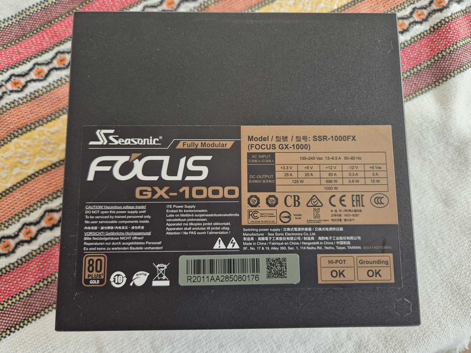 Захранване Seasonic FOCUS PLUS Gold, 1000W, Active PFC, 80+ Gold с ...