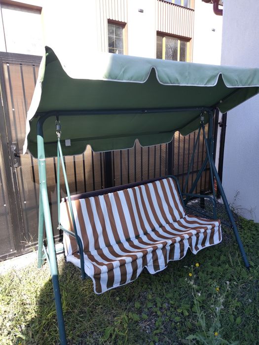 Balansoar Leagan Banca Metal Verde Curte Gradina Terasa 3 Persoane Rel ...