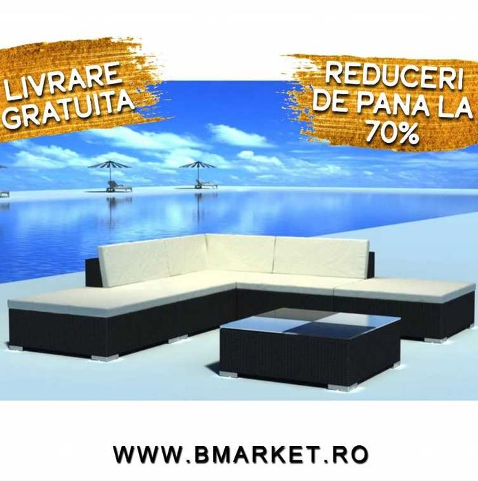 Set mobilier de gradina/terasa canapea/coltar 6 piese Negru/Crem Ratan ...