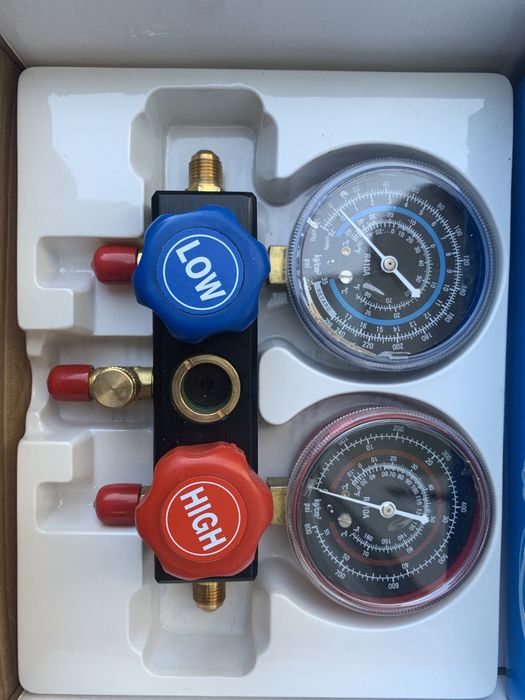 Baterie manometre freon r410a cu 3 furtunuri 1m cu ganituri teflon nou ...