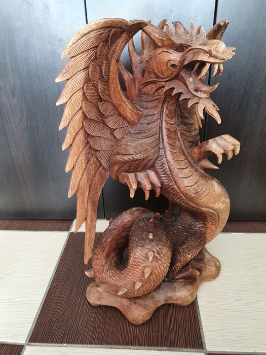Statueta dragon scluptata din lemn masiv de suar Indonezia Bucuresti ...