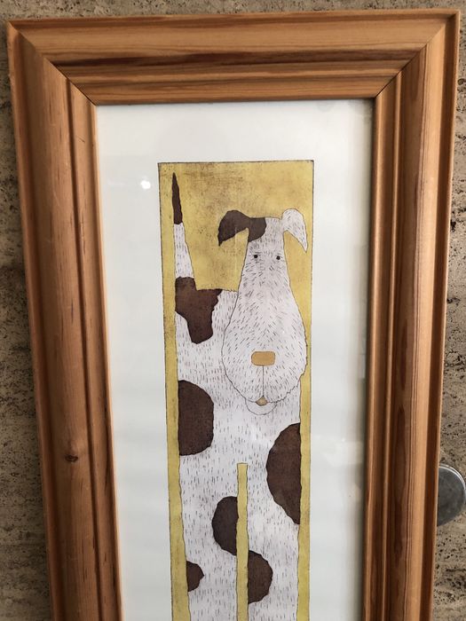 Tablou litografie semnata artist C. Davis, catel Fitz, inaltime 62 cm ...