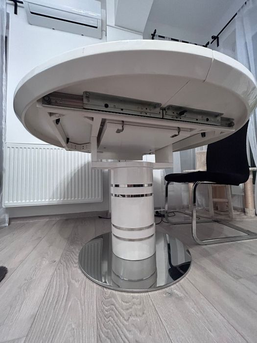 Masa Extensibila Ovala MDF Alb Lucios 120-160x120 cm Bucuresti Sectorul ...