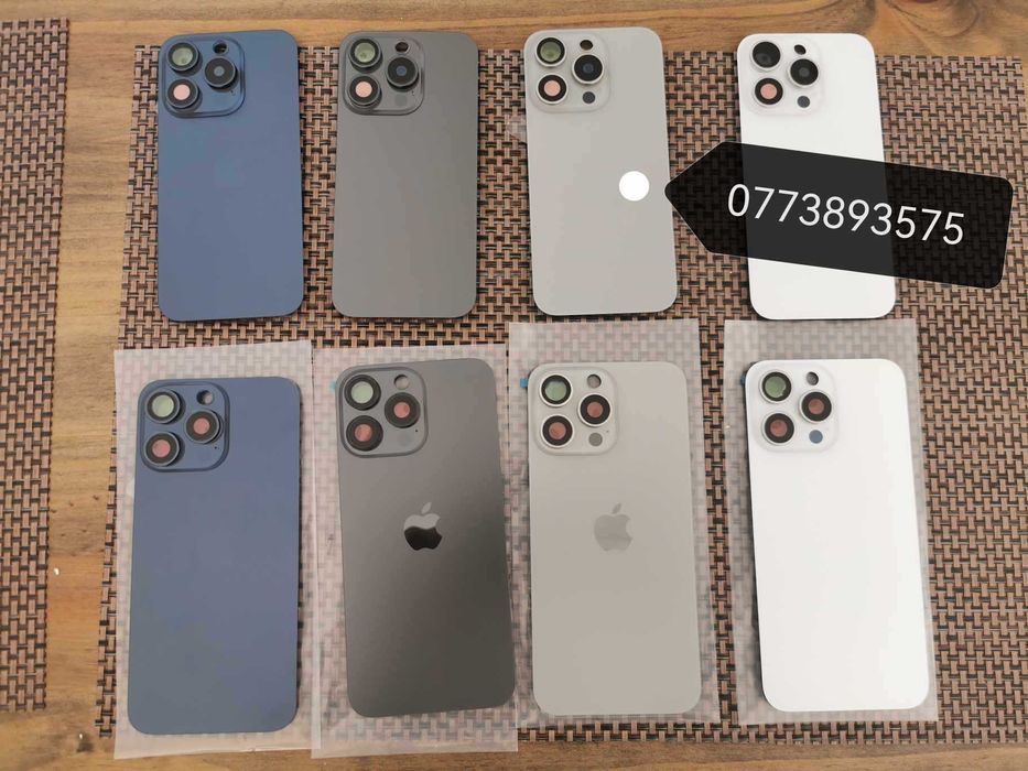 Capac spate + rama + sticla lentile camera iPhone 15 pro / Pro Max ...