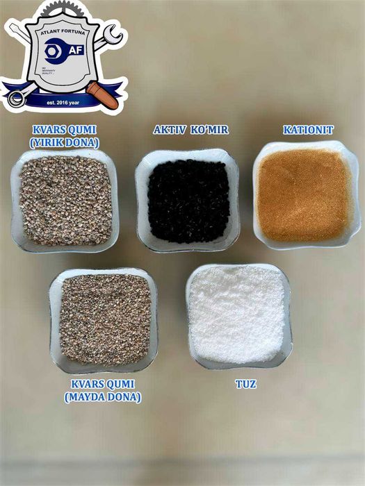 Kvars, кварцевый песок, фаол кўмир, активированный уголь, kationit: 90 ...