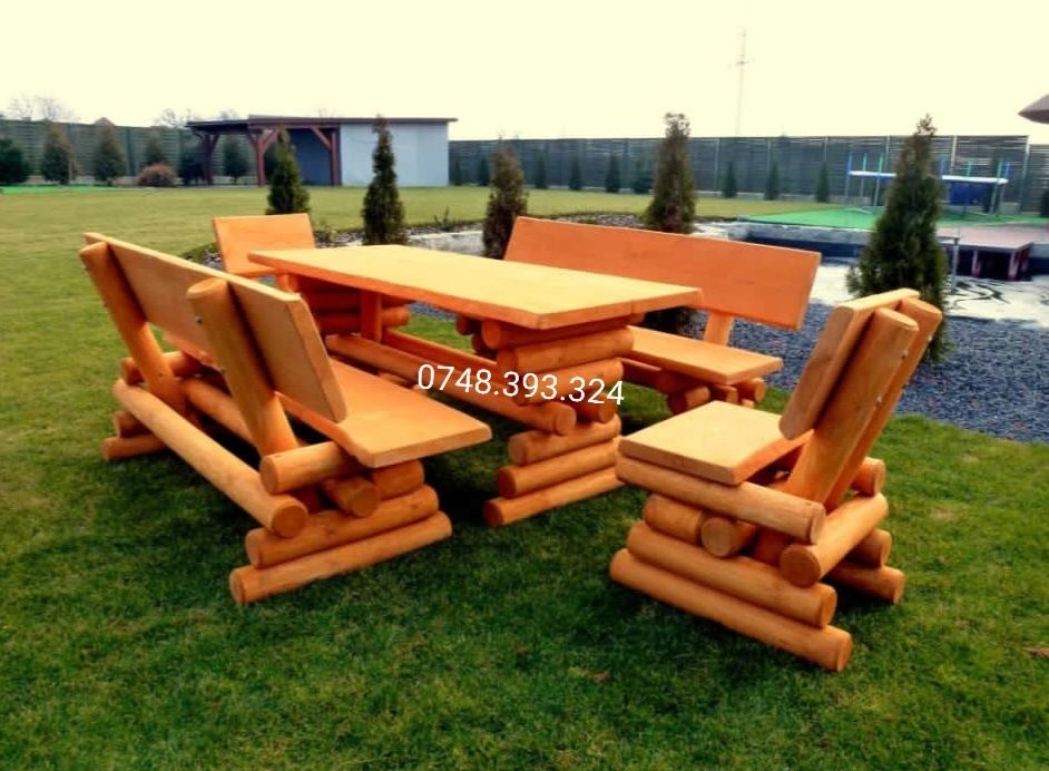Balansoar lemn leagan rustic masa bănci foișor terasa Targoviste • OLX.ro