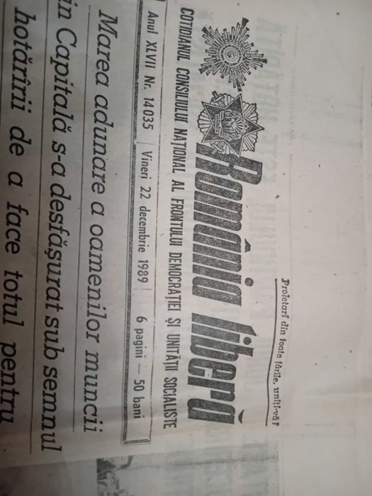 Ziar Romania Libera 22 dec 1989- Rar exemplar Bucuresti Sectorul 2 • OLX.ro