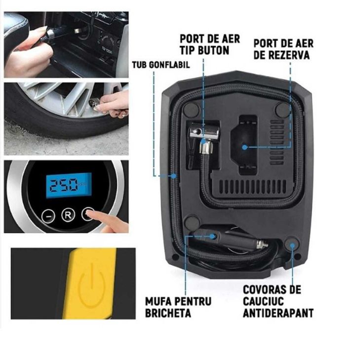 Compresor Auto Portabil cu Lanterna 12v pt roti saltele mingi Cluj ...