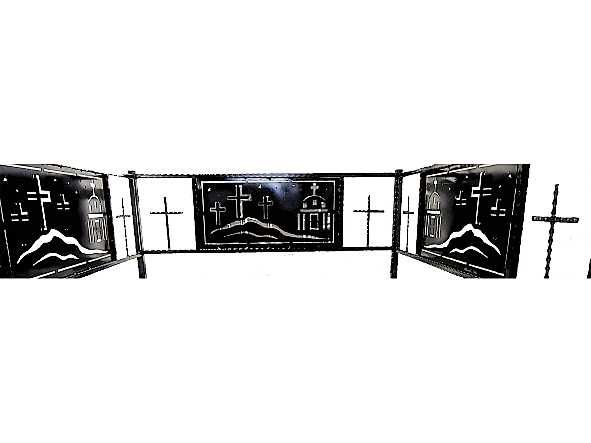 Grilaj mormant, gard funerar, cruce scrisa, tabla decupata fier forjat ...