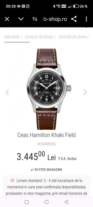 Ceas Hamilton Khaki Field Automatic 42 mm Bacau • OLX.ro
