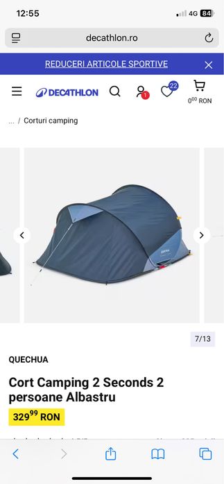 Cort doua persoane cu instalare rapida- Decathlon Quechua 2 seconds ...