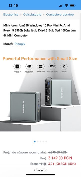 Mini pc Minisforum Um350 Amd Ryzen 5 3550h 8gb/16gb Ddr4 512gb Ssd ...