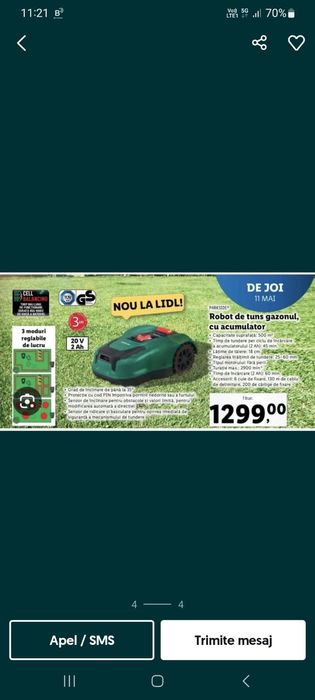 Robot de cosit, Parkside, PMRA 20-Li A1, pana la 500m, Verde Bucuresti ...