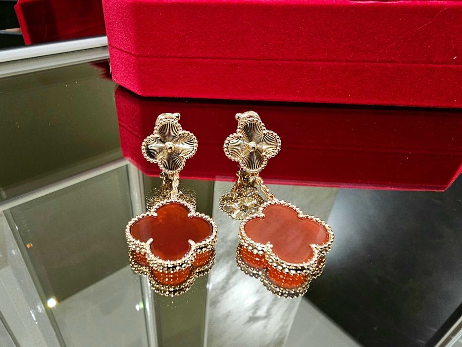 Van Cleef & Arpels VCA Rose Gold Red 2 Magic Alhambra Дамски Обеци гр ...
