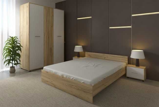 Dormitor Raio Alb/Venghe/Stejar - Pat 2 Noptier+Dulap GHX251 Gura Humorului • OLX.ro