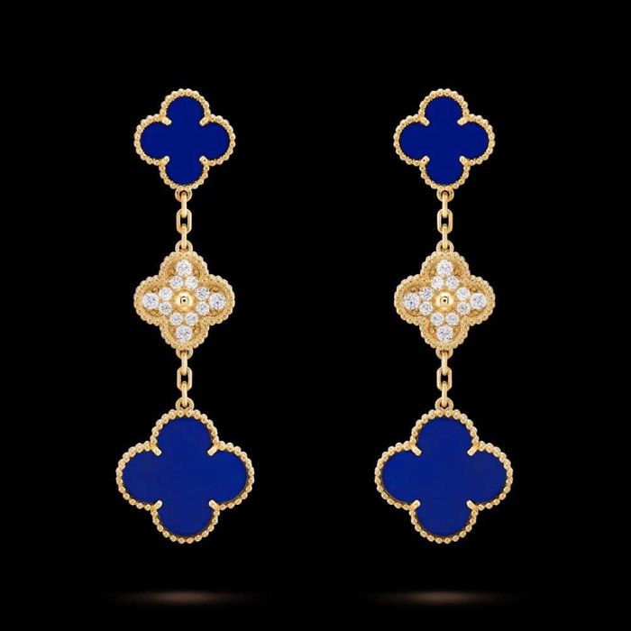 Van Cleef & Arpels VCA Blue Agate Diamond Magic Alhambra Дамски Обеци ...