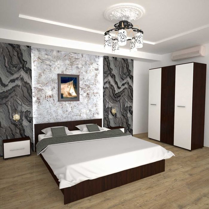 H- Set Dormitor Raio Alb Cu Stejar Pat+2 Noptiere+Dulap/Sifonier Bals ...