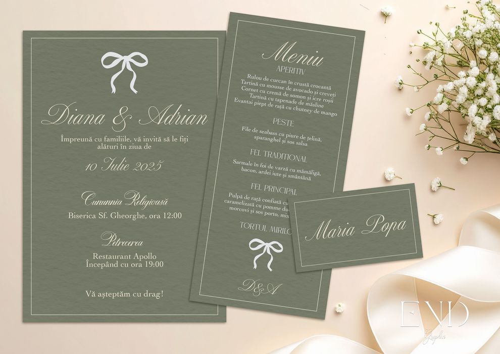 Papetărie evenimente, nunta, botez - Meniuri, invitații, numere mese ...