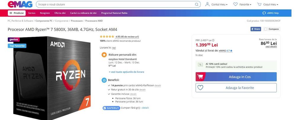 Procesor AMD Ryzen 7 5800X ! SIGILAT ! emag 2 ani Iasi • OLX.ro