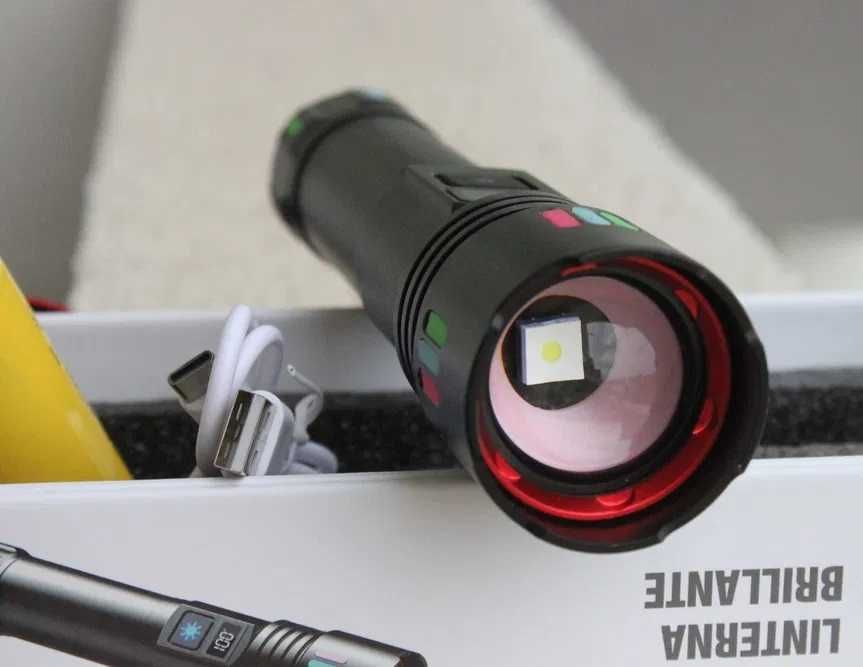Lanterne led tip Laser puternice acumulator zoom afisaj raza 700 metri ...
