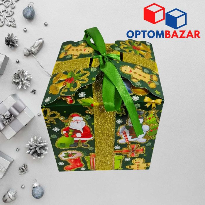 Qorbobo va bolalar, bayramona bezaklar tasvirlangan sovg'a qutisi.: 3 ...