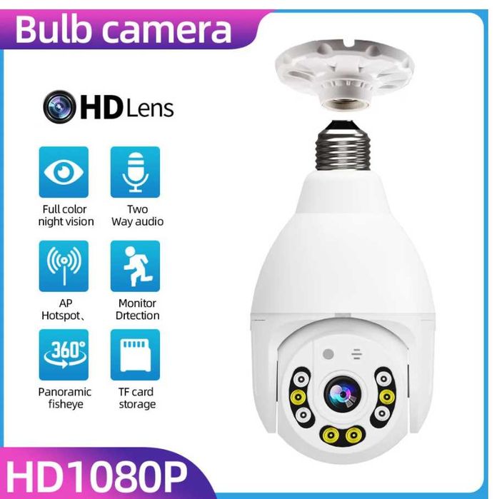 Camera supraveghere rotativa tip bec / bulb cu dulie E27 Wireless ...