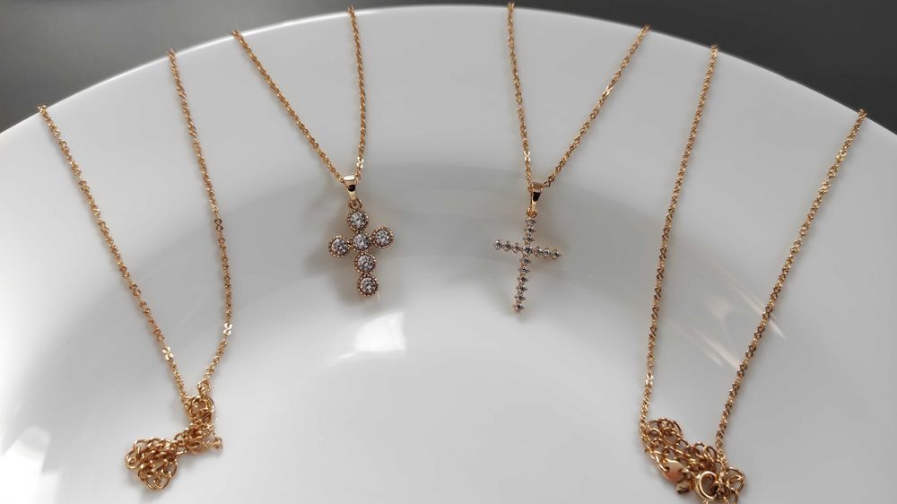 Colier cruce / crucifix placat cu Aur Roz 18k. Rose Gold Plated ...
